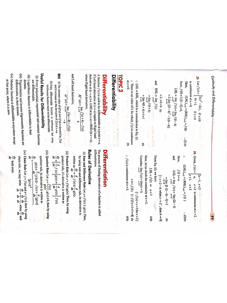Differentiability Pdf