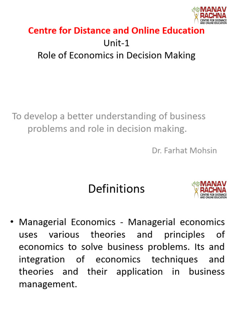 Role of Economics in Decision Making UT-1) | PDF