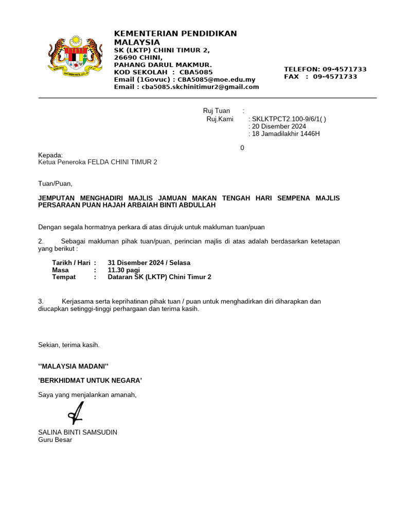 SURAT JEMPUTAN Ketua Peneroka FELDA CT 2 | PDF