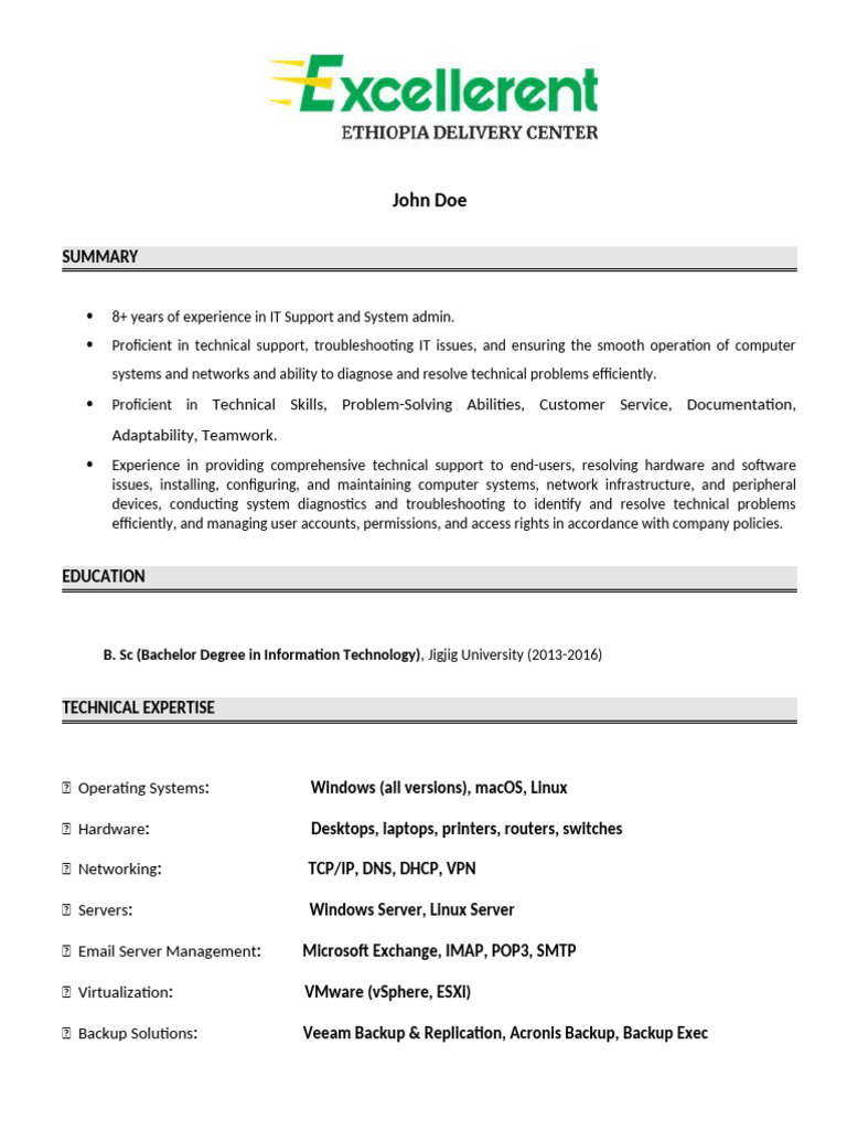 Excellerent Technology Solutions - Amanual Girma CV | PDF | Computer ...