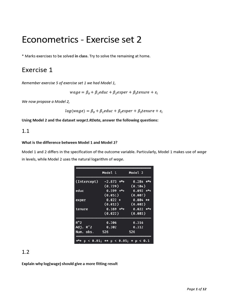 Econometrics Exercise Set 2 Solutions | PDF | Endogeneity (Econometrics ...