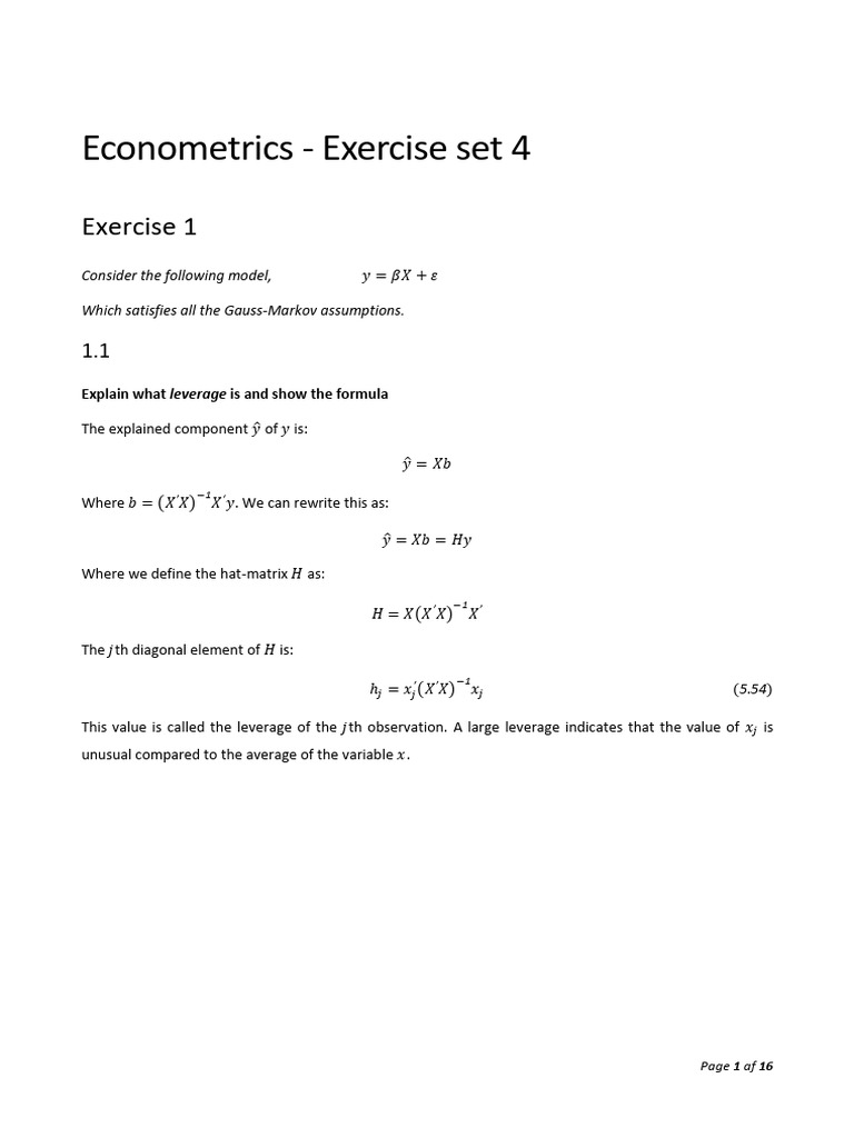 Econometrics - Exercise Set 4 (Solution) | PDF | Autocorrelation | Ordinary Least Squares