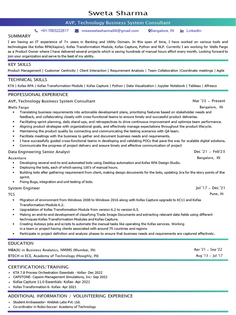 Resume SwetaSharma PO | PDF | Information Technology Management ...