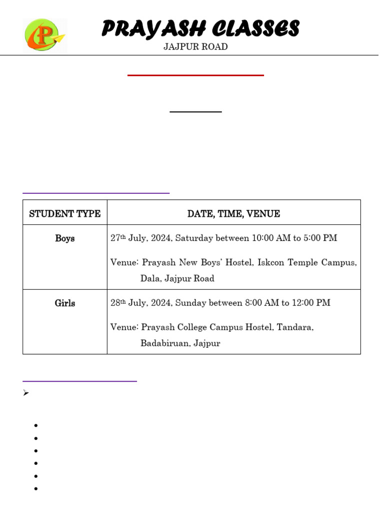 Prayash Classes NEET 2025 Orientation Notice | PDF | Fashion | Clothing