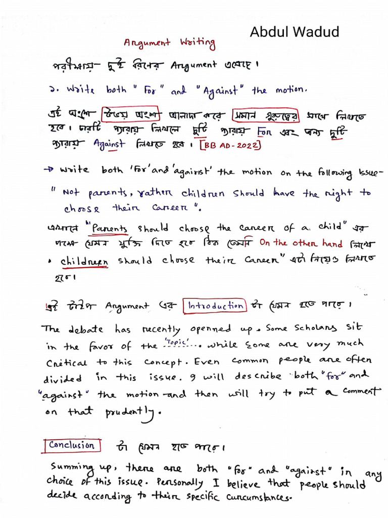 Argument Writing In English Format Pdf
