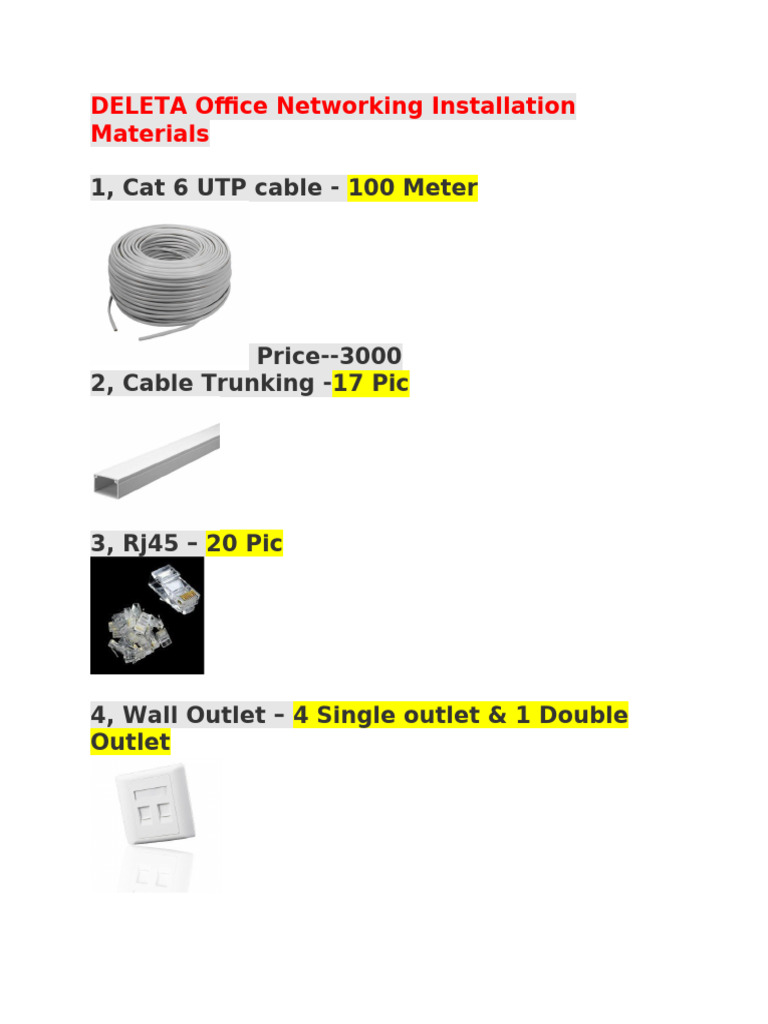 DELETA Office Networking Installation Materials | PDF