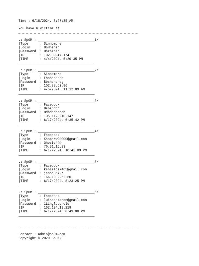 Sp0m Victims (2024 - 6 - 18) 2 | PDF