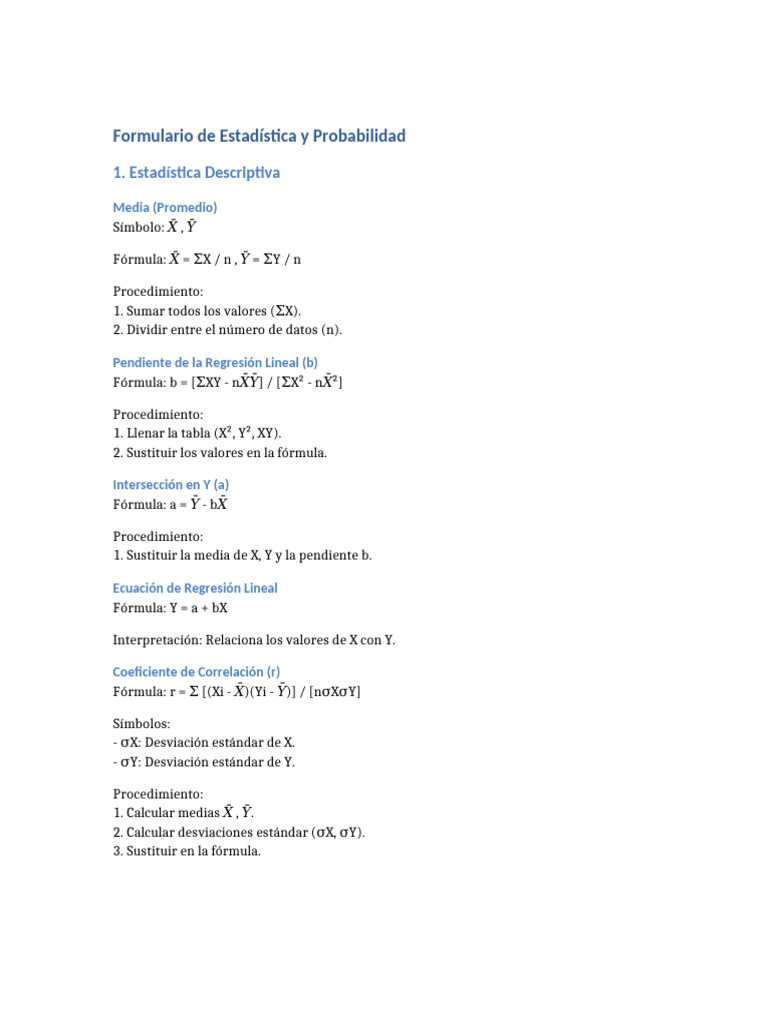 Formulario Estadistica Probabilidad-2 | PDF | Desviación Estándar ...