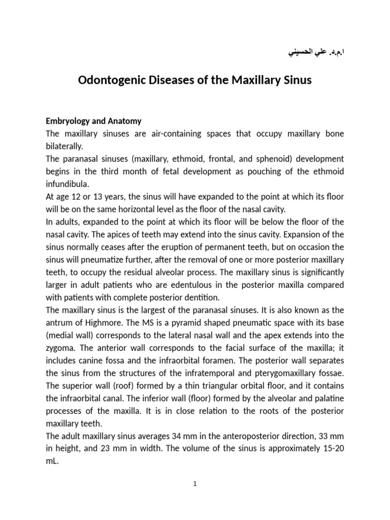 Odontogenic Diseases of The Maxillary Sinus | PDF | Otorhinolaryngology ...