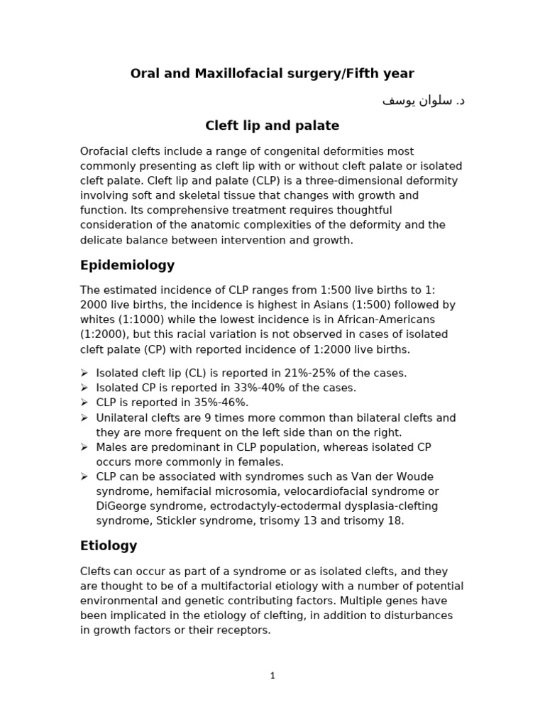 Cleft Lip and Palate Management Overview | PDF | Medical Specialties