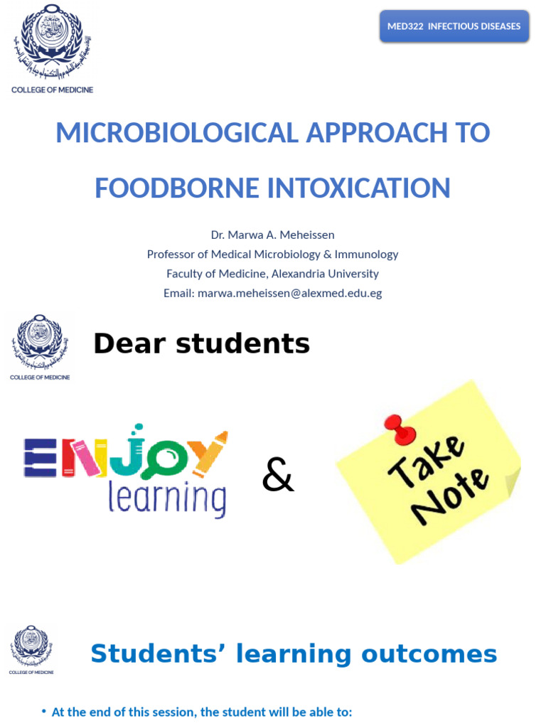 Microb Approach To Foodborne Intoxication (ID Block 2023-2024) | PDF | Botulinum Toxin ...