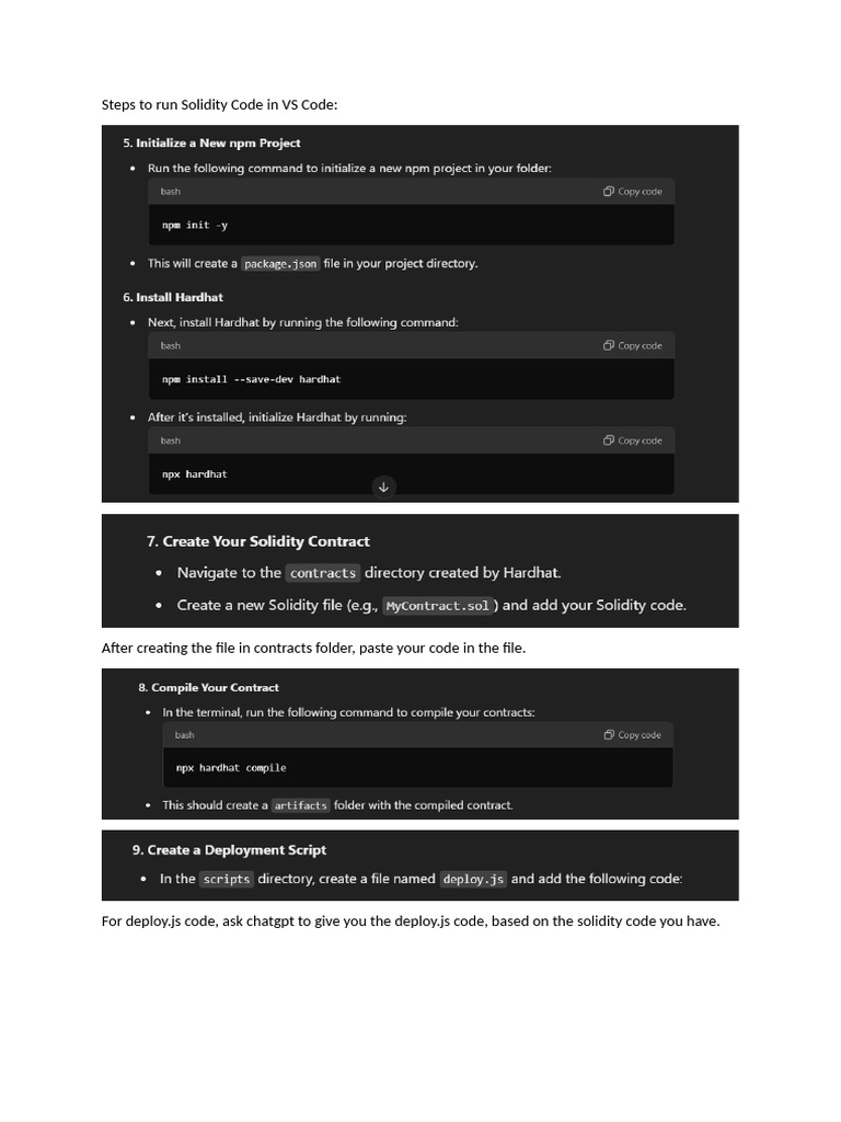 Steps to run Solidity Code in VS Code | PDF