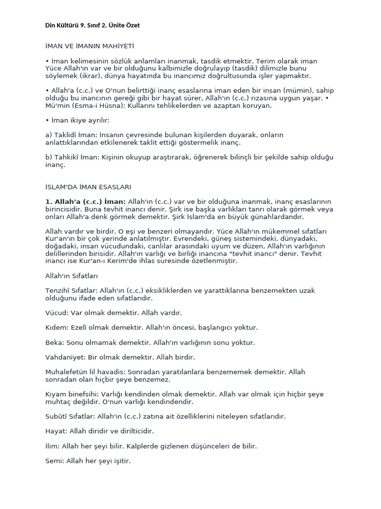 9.sınıf 2.ünite ÖZET (DKAB) | PDF