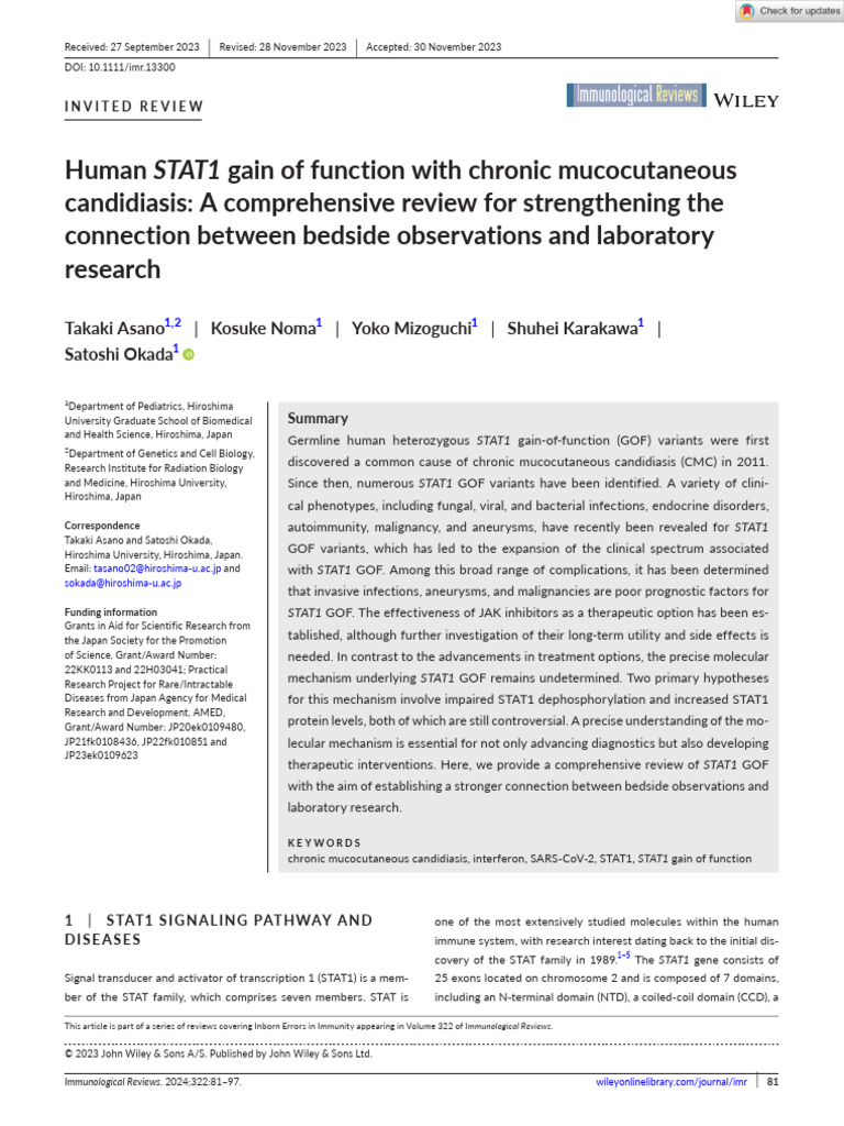 Immunological Reviews - 2023 - Asano - Human STAT1 Gain of Function ...