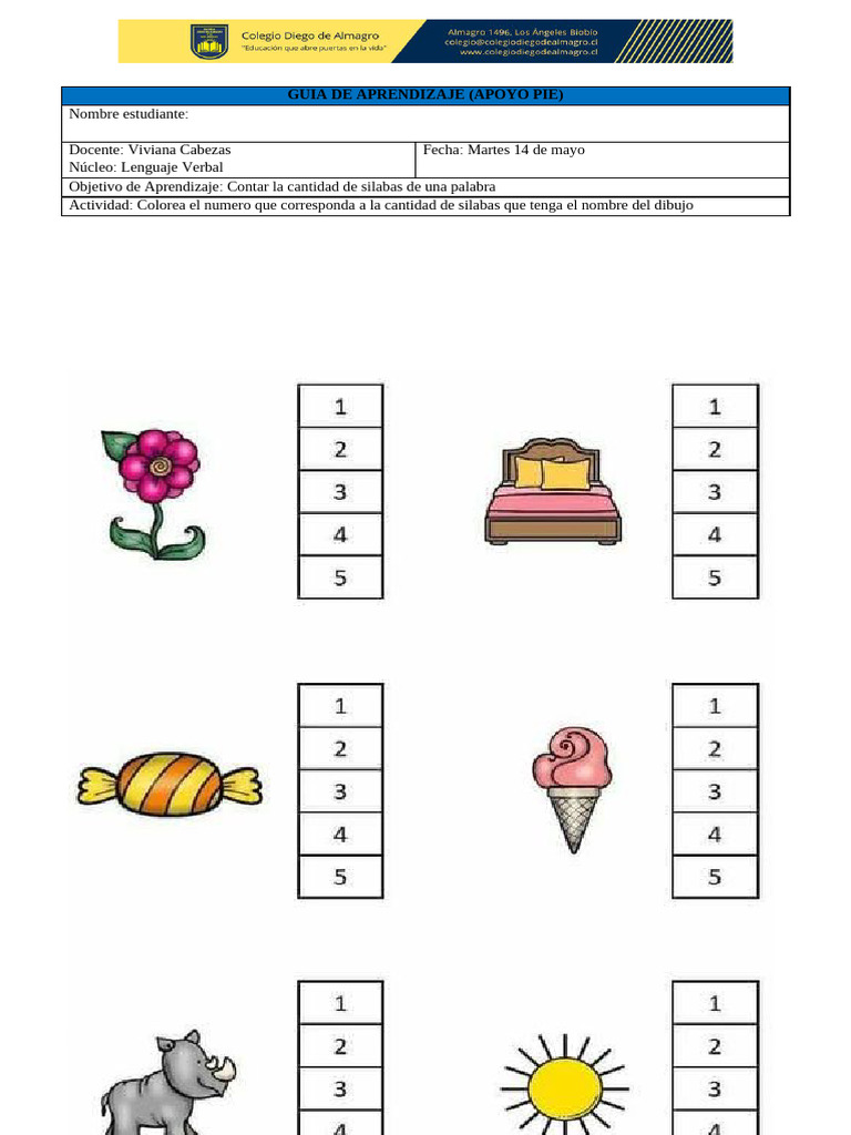 Contando Sílabas con Dibujos | PDF