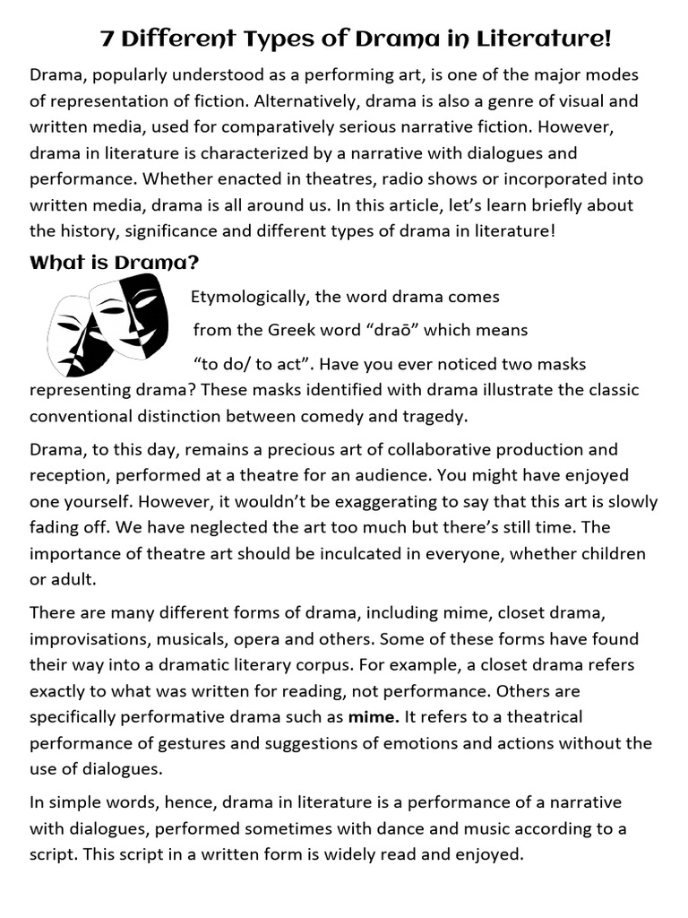 7 Different Types of Drama in Literature | PDF | Theatre | Tragedy