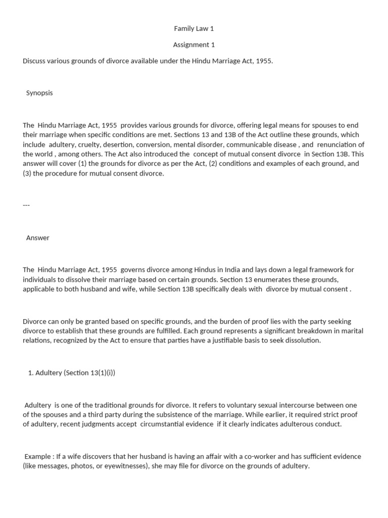 Assignment family law 1 | PDF | Marriage | Divorce