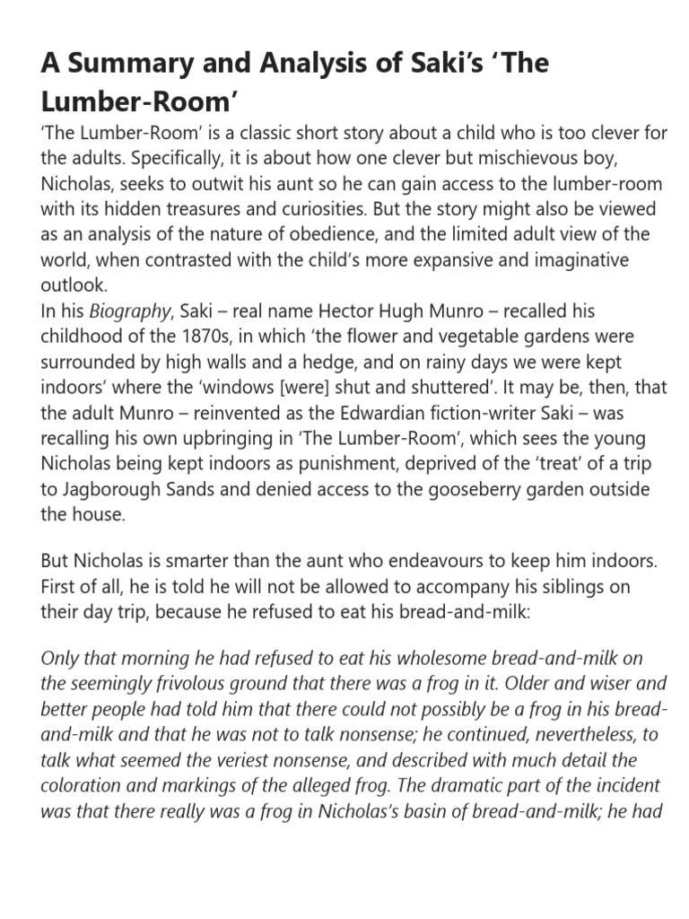 A Summary and Analysis of Saki - Lumberoom | PDF | Saki