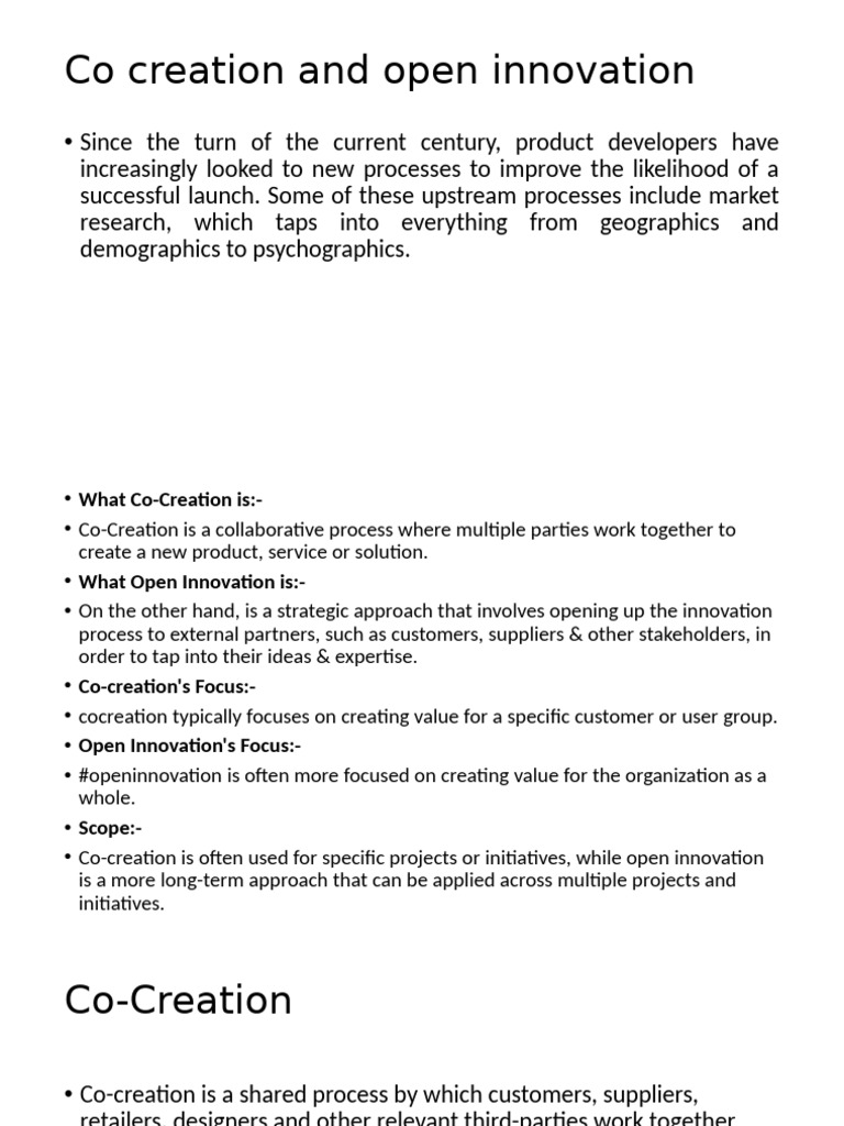 Co Creation and Open Innovation | PDF | Innovation | Economies
