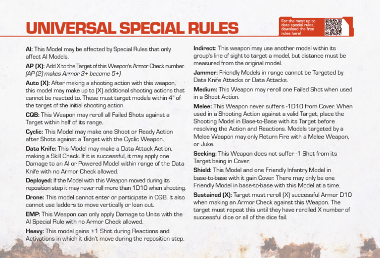 Universal Special Rules Card | PDF | Military Science | Warfare