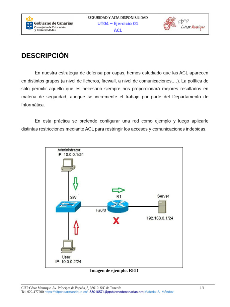 UT04 - Ejercicio 01 - ACL | PDF | Dirección IP | Enrutador (Computación)