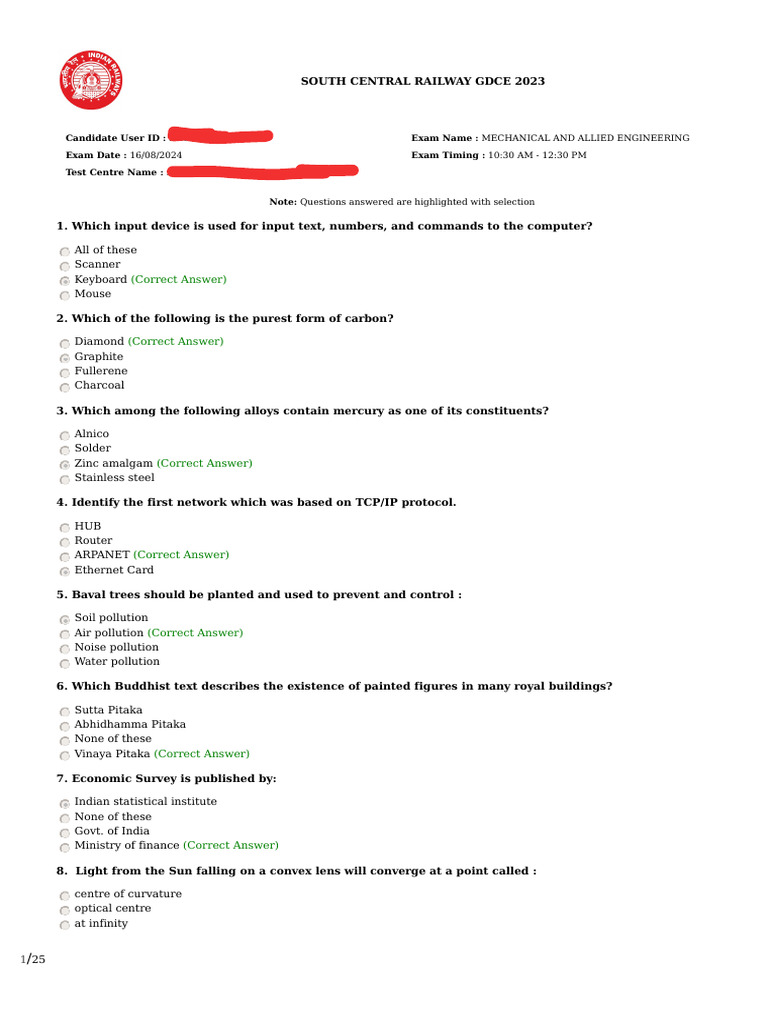 RRC SCR GDCE JE Mechanical 16-08-2024 QP | PDF | Trigonometric Functions | Force