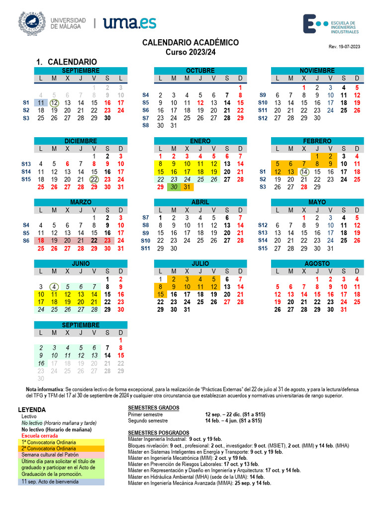 Calendario Académico EII UMA Curso 2023-2024 | PDF | Ingeniería