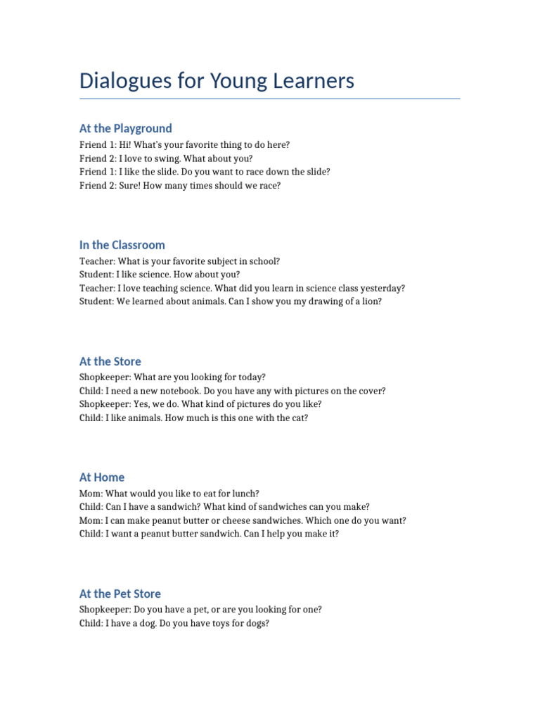 Young Learners Dialogues | PDF