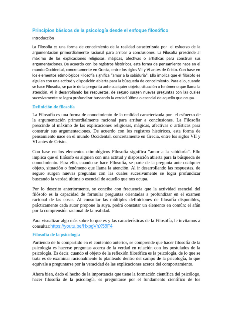 Principios básicos de la psicología desde el enfoque filosófico | PDF ...