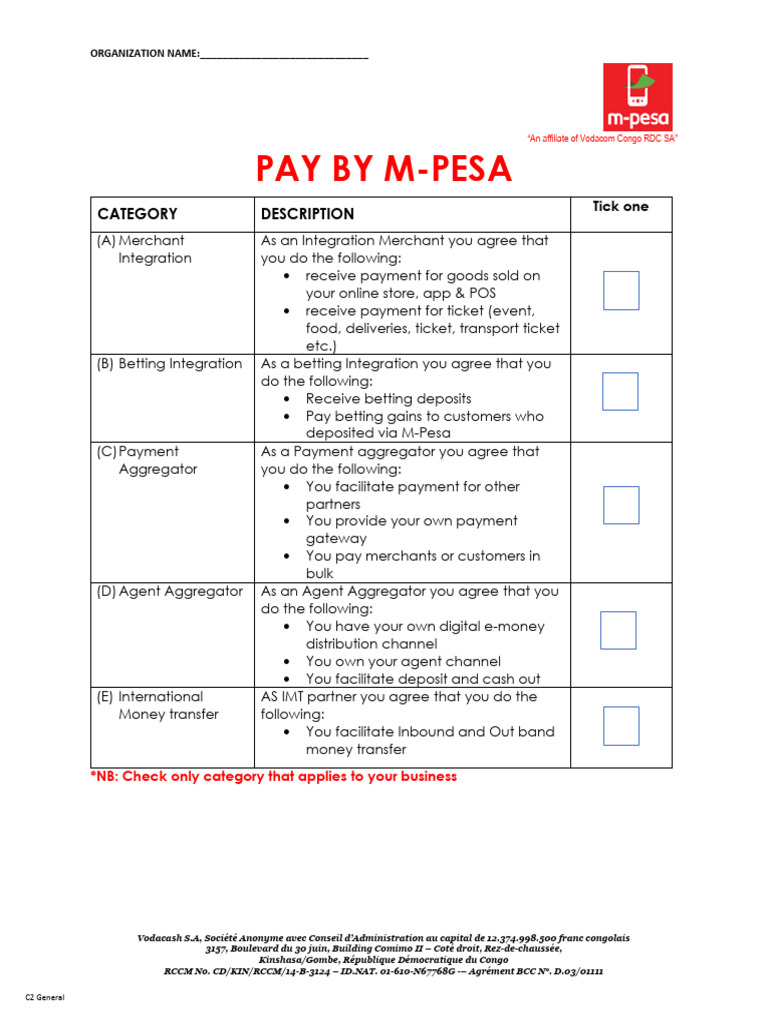 m-pesa contact form | PDF | Banking | Banking Technology