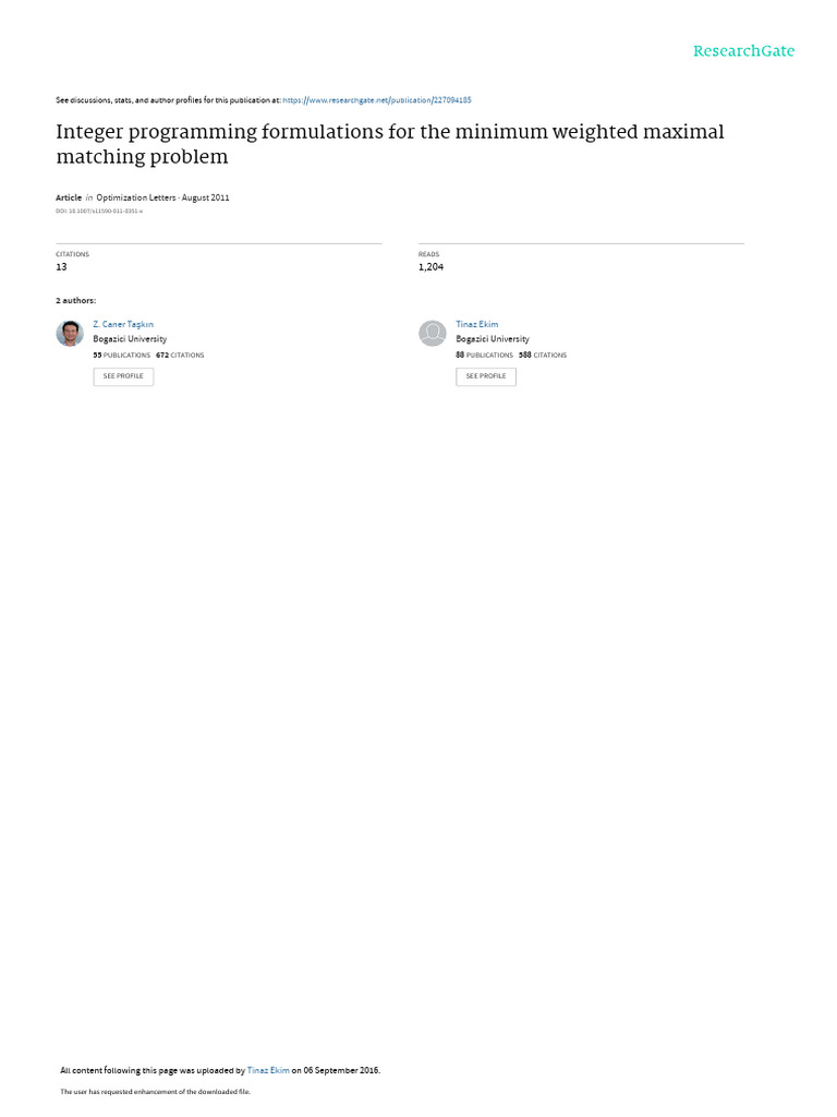 Integer Programming Formulations For The Minimum W Pdf Mathematics Algorithms