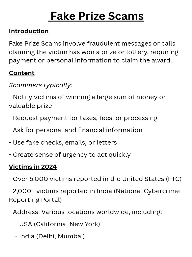 Understanding Fake Prize Scams | PDF