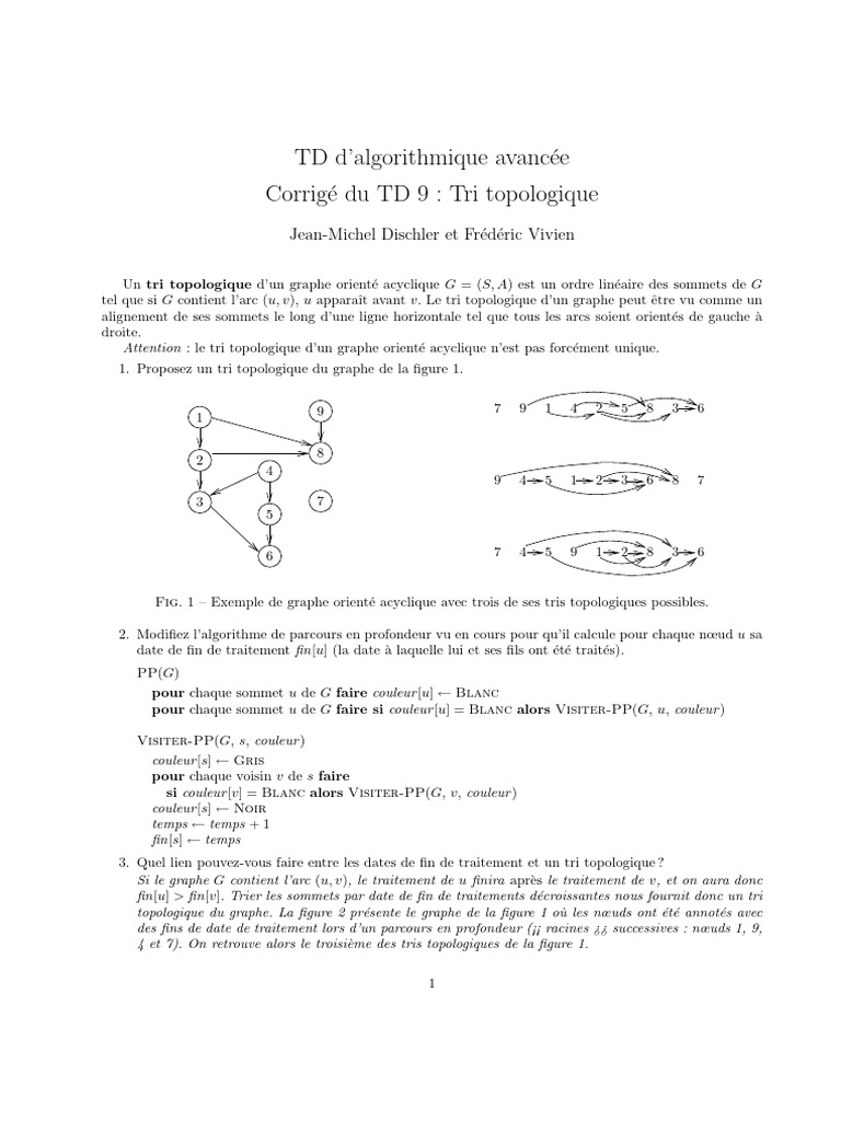 Tri topologique d'un graphe acyclique | PDF | Mathématiques appliqués ...