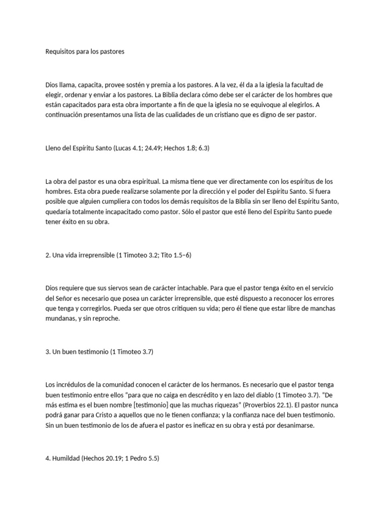 Requisitos para Pastorear | PDF | Iglesia cristiana | Pablo el apóstol