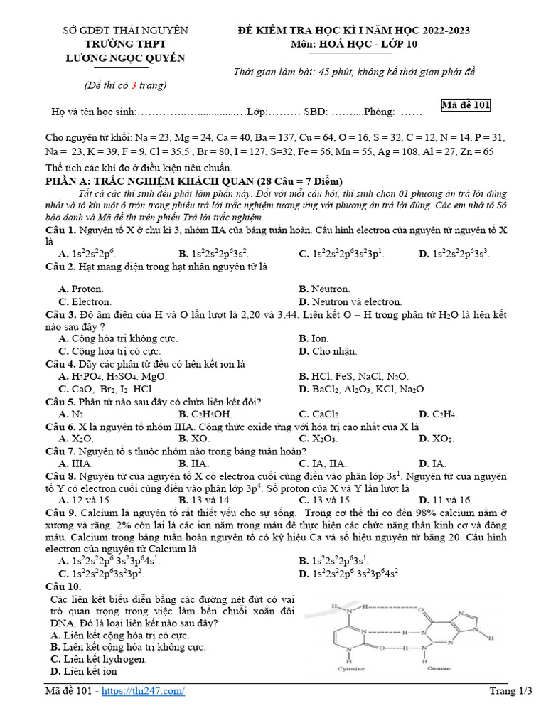 de-cuoi-ki-1-hoa-hoc-10-nam-2022-2023-truong-luong-ngoc-quyen-thai-nguyen | PDF
