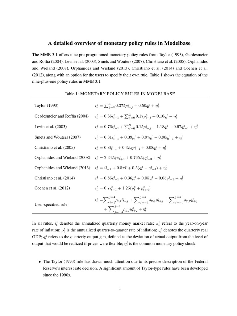 MMB Mprule Description | PDF | Inflation | Macroeconomics