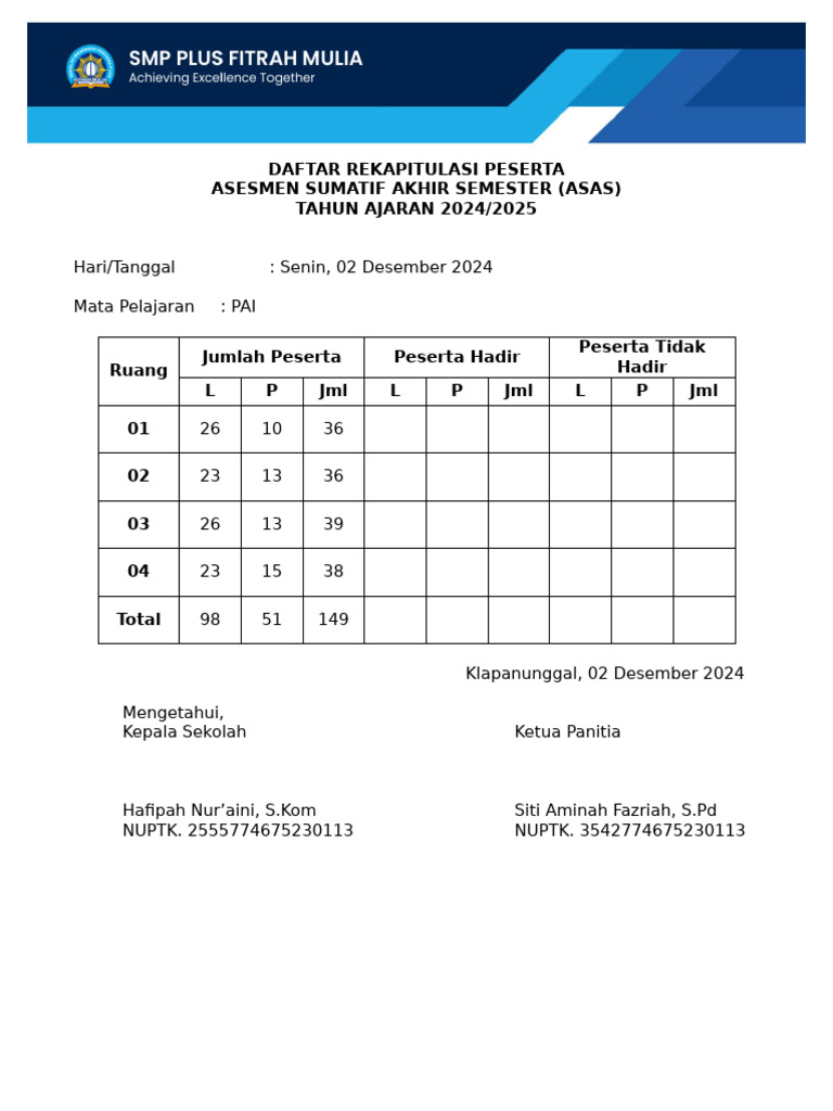 L15 Rekap Peserta Asas Ganjil 2024 | PDF