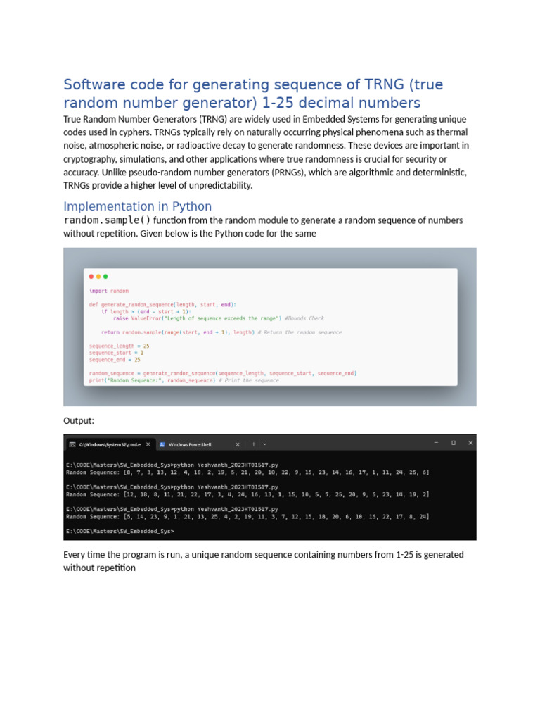 Software Code For Generating Sequence of TRNG | PDF