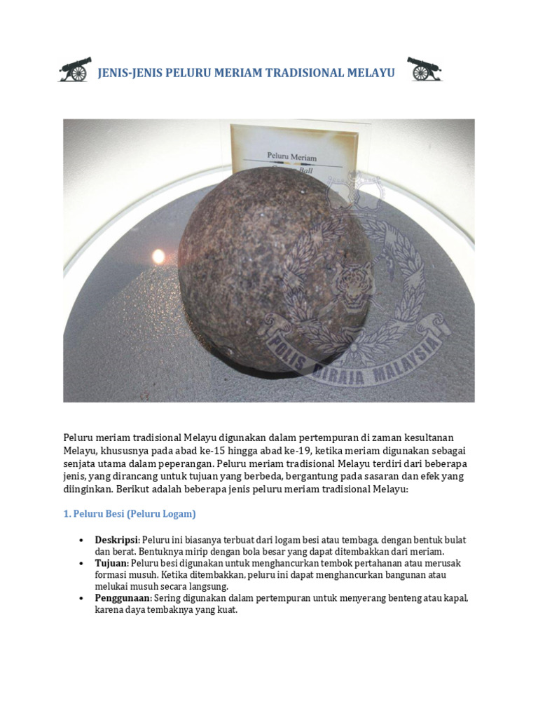 Jenis-Jenis Peluru Meriam Tradisional Melayu | PDF