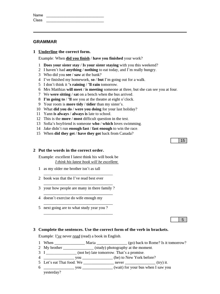 A test for English File at a pre-intermediate level | PDF