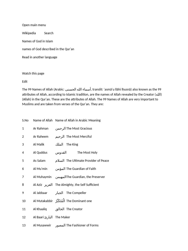 99 names of Allah | PDF | Allah | God In Islam