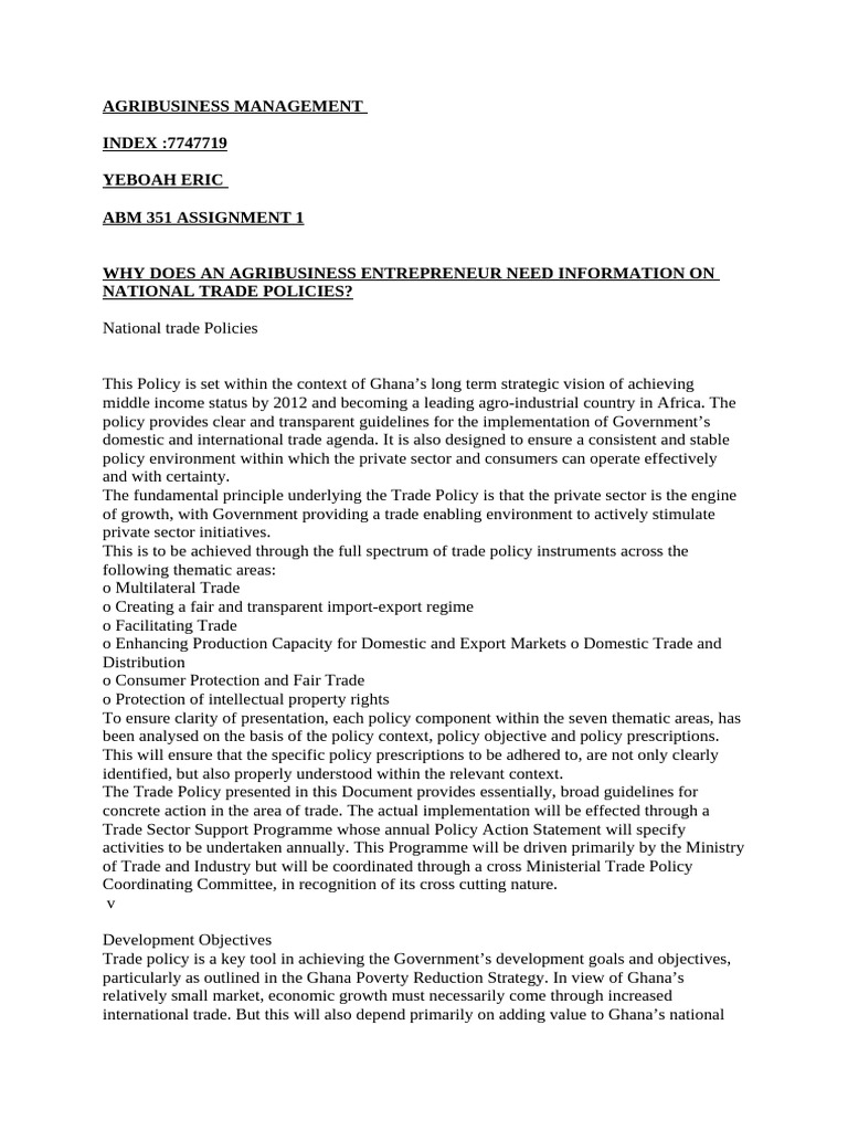 Yeboah Eric, ABM 351, Assignment 1 | PDF | Exports | Taxes