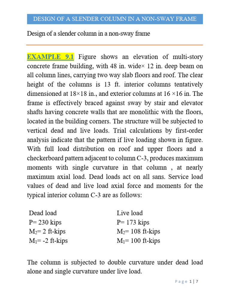 Design of A Slender Column in A Non-Sway Frame | PDF | Column | Framing ...