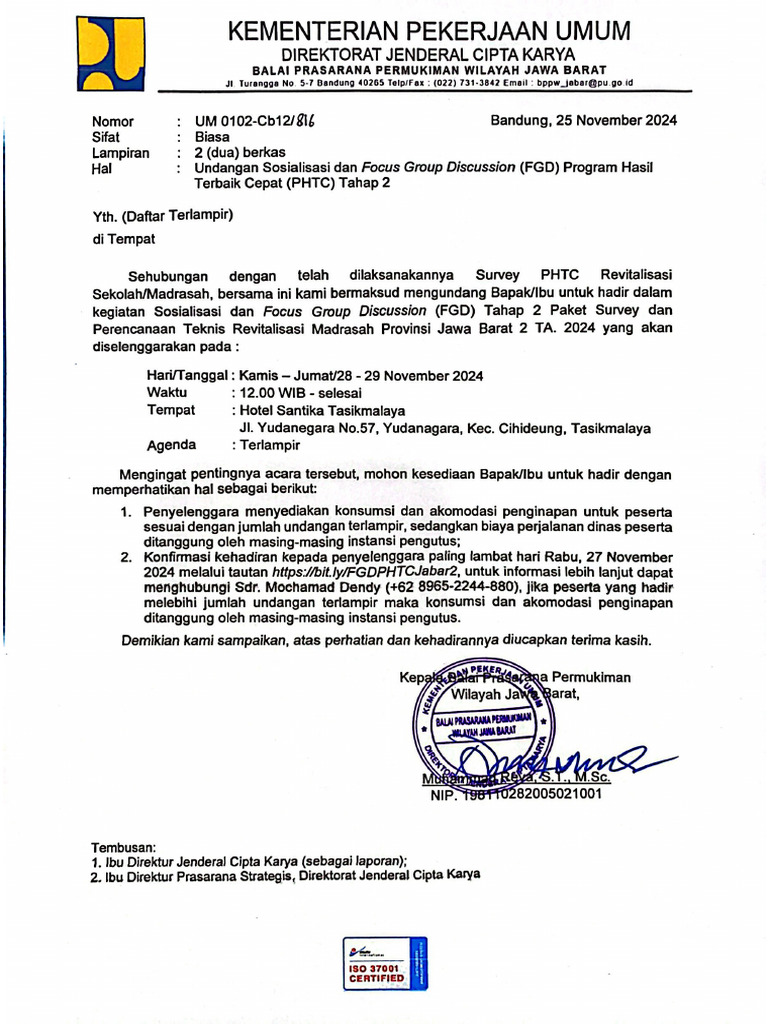 Surat Undangan Sosialisasi Dan FGD PHTC Tahap 2 | PDF