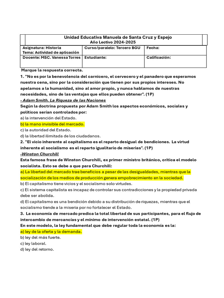 Historia Act de Aplicacion Resuelto | PDF | Capitalismo | Dumping ...