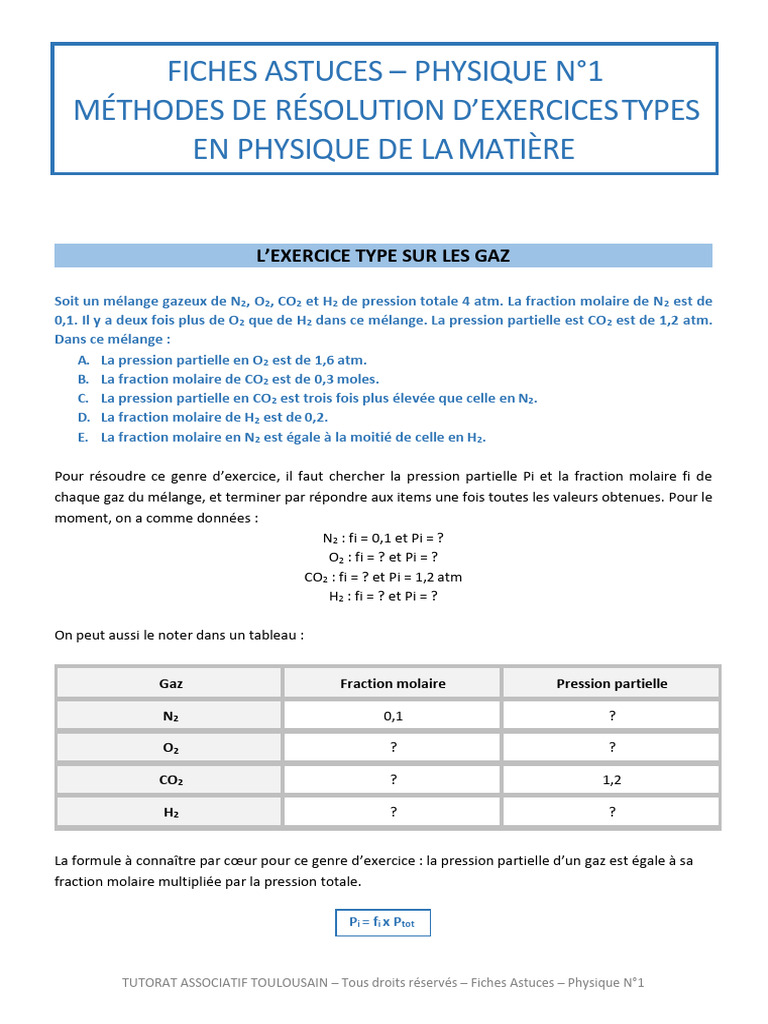 S1 - Fiche Astuce - PASS - Physique (Physique de La Matière) | PDF | Concentration molaire ...