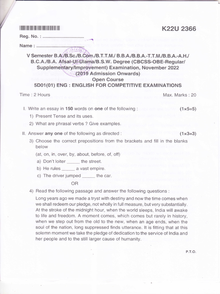 English Exam Prep: Competitive Exams | PDF | Linguistics | Grammar