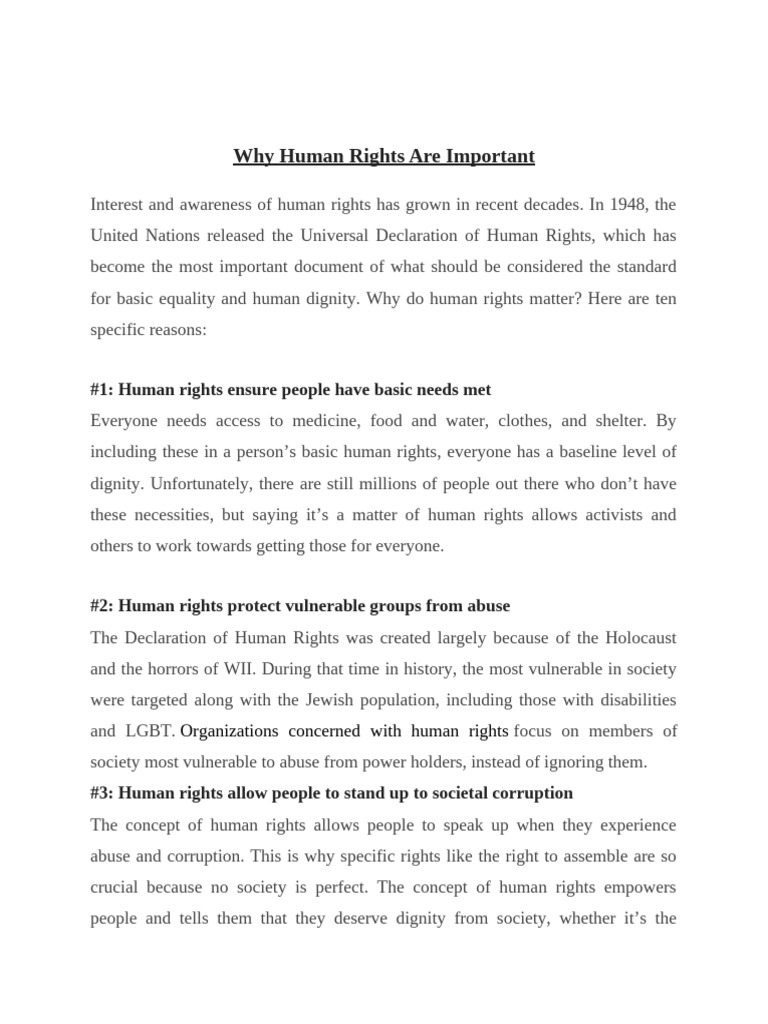 Reasons Why Human Rights Are Important | PDF | Human Rights | Rights