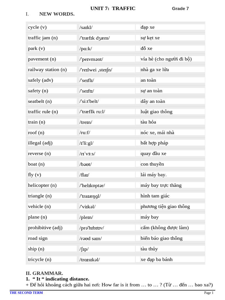 T V NG Và NG Pháp Anh 7 UNIT 7 | PDF