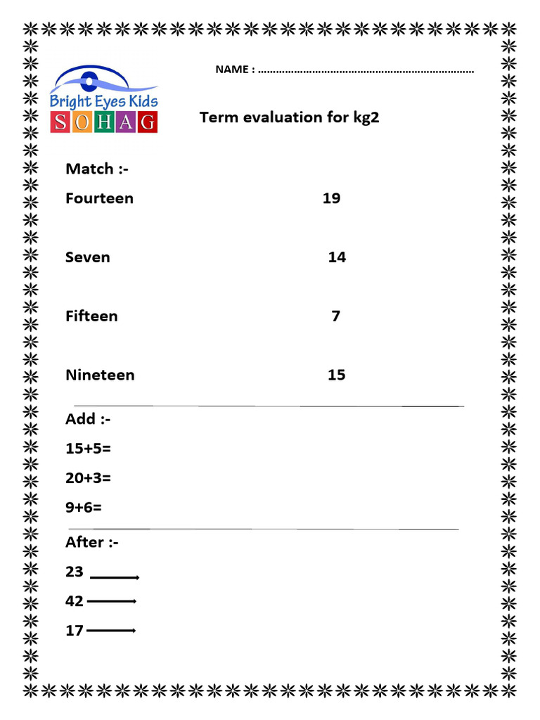KG2 Math Term Evaluation Tasks | PDF